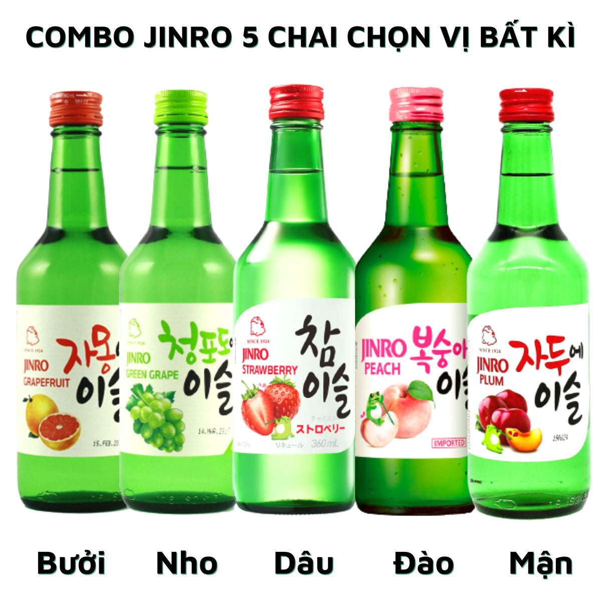Combo 5 chai rượu soju Jinro chọn vị bất kì - Tèobokki Store